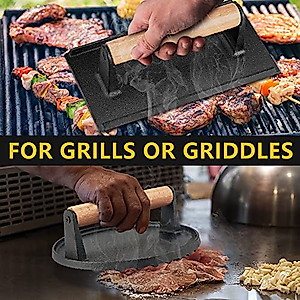 Leonyo 2Pcs Smash Burger Press, Bacon Press for Griddle, Round Cast Iron Grill Press for Flat Top Grill, Rectangular Hamburger Smasher for Griddle, Food Meat Press for Steak, Sandwich, Nonstick Pan