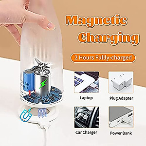 Portable Blender, Personal Size Blender, Battery Powered USB Blender, with Four Blades, Mini Blender Travel Bottle for Juice, Shakes, and Smoothies (Pink)