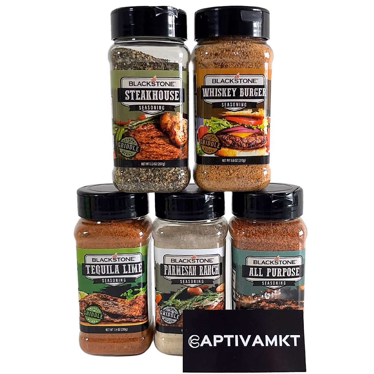 Ultimate BBQ Seasoning Bundle - Includes: Blackstone Seasoning Whiskey Burger, Steakhouse, Tequila Lime, All Purpose, Parmesan Ranch - Perfect for Grilling and Cooking - 5-Pack