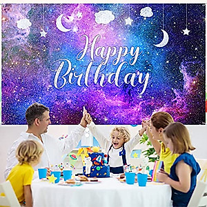 Space Galaxy Birthday Backdrop Cosmic Galaxy Background Starry Universe Nebula Stars Photography Background Banner for Kids Birthday Party Baby Shower Decoration, 70.8 x 43.3 Inches