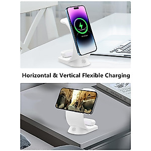 Mag-Safe 3 in 1 Wireless Charging Station, [6-Color RGB Light] 15W Fast Magnetic Wireless Charger Stand for Multiple Devices Apple, for iPhone 15 14 13 12 Pro Max/Plus/Pro, for iWatch 2 to 9