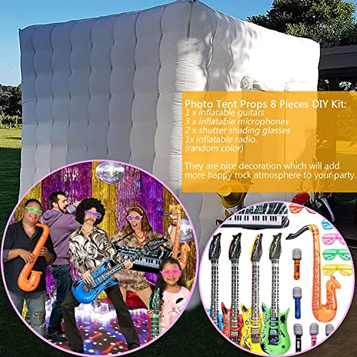 Inflatable Photo Booth Enclosure, 8.2 x 8.2ft Portable 16 Colors LED Dimmable Shooting Photobooth Tent Kit with 2 Doors and Inner Air Blower, Remote Controller, Carry Bag