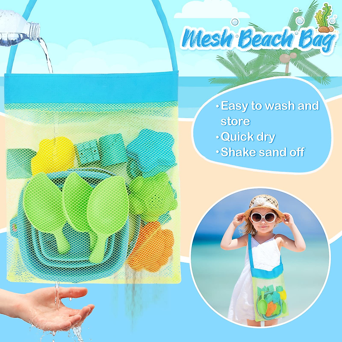 RACPNEL Collapsible Foldable Beach Sand Buckets and Shovels Set - Beach Toys for Kids with Mesh Bag & Sand Molds, Silicone Beach Sand Pails for Travel, Kids and Toddlers
