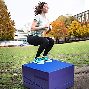 Giantex Incline Gymnastics Mat Wedge Folding and Non-Folding Gymnastics Gym Fitness Skill Shape Tumbling Mat for Kids Play Home Exercise Aerobics (Blue/Purple 60"X30"X14")