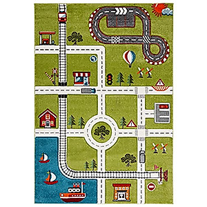 SAFAVIEH Carousel Kids Collection 5'3" x 7'6" Green / Ivory CRK192Y Neighborhood Nursery Playroom Area Rug