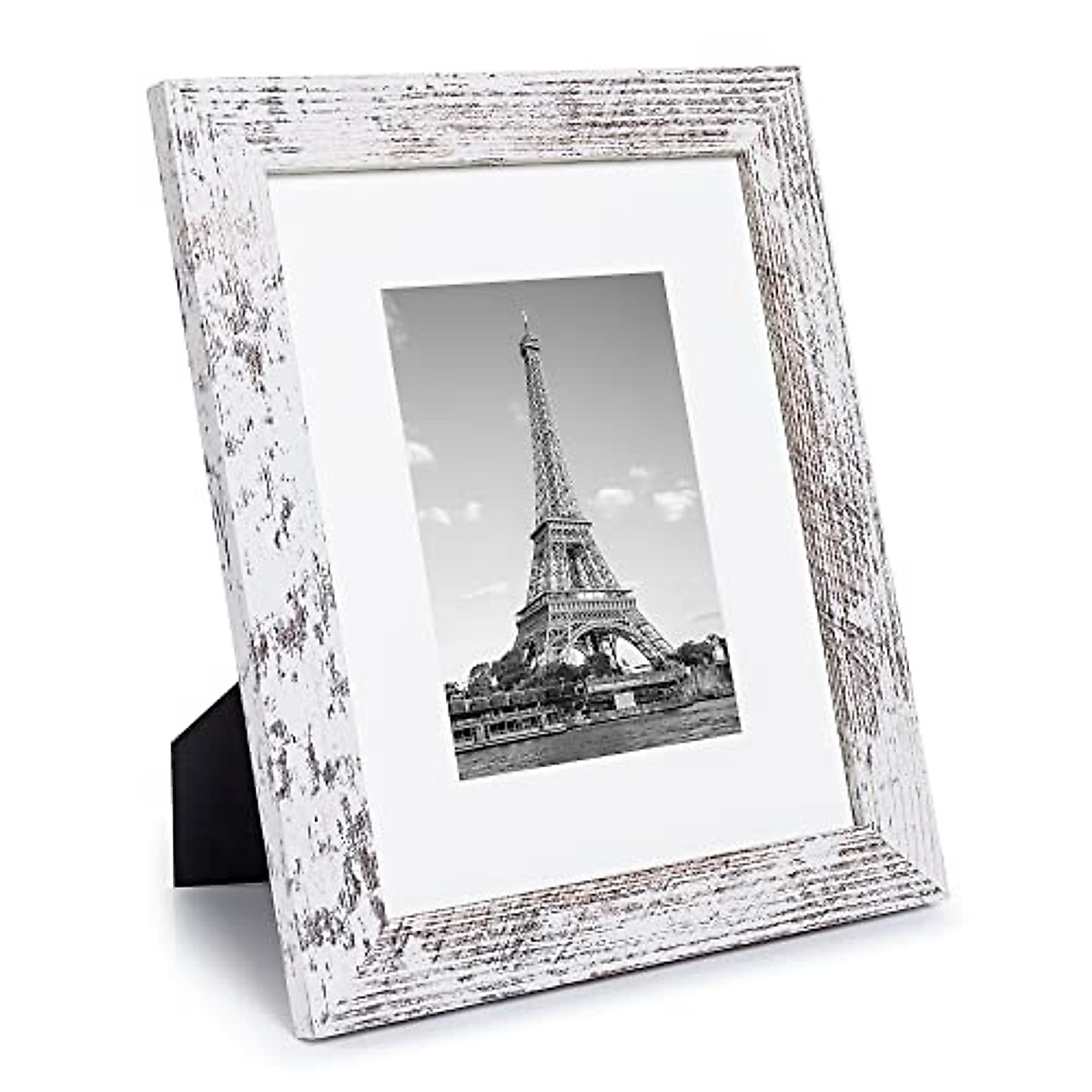 upsimples Picture Frame Distressed White with Real Glass, Display Pictures 5x7 with Mat or 8x10 Without Mat, Multi Photo Frames Collage for Wall or Tabletop Display, Set of 6