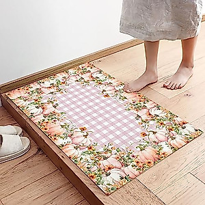 Absorbent Door Mat, Non Slip Floor Mats Low-Profile Small Rugs for Entryway, Thanksgiving Pumpkin Fall Sunflower Pattern Front Indoor/Outdoor Doormat - Easy to Clean 16"x24"