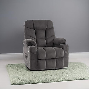 MCombo Manual Glider Rocker Recliner Chair with Cup Holders for Nursery, USB Ports, 2 Side & Front Pockets, Plush Fabric 8002 (Grey Fabric)