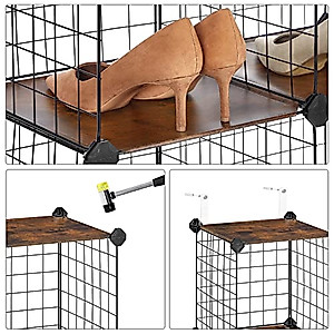 SONGMICS Wire 6-Cube Storage, Modular Storage Unit, Closet Organizer, 11.8 x 11.8 x 11.8 Inches Cubes, for Books Folded Clothes Shoes Toys, in The Dorm, Apartment, Rustic Brown and Black ULPM023A01