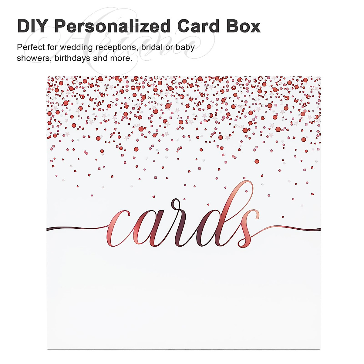 QIKSION Rose Gold Cards Box for Party, White and Rose Gold Gift Card Box Holder Money Box for Birthdays, Bridal Shower, Weddings, Baby Shower, Graduation, Anniversaries