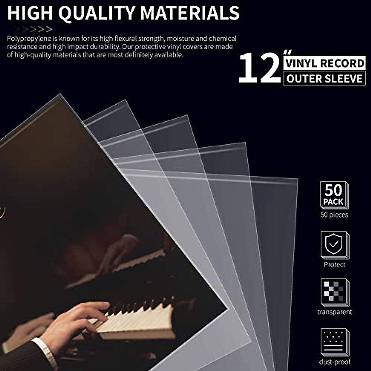 50x Vinyl Record Outer Sleeves, 12 LP - Crystal Clear, Not Cloudy, No Wrinkles! The Best Protection for Your Collection