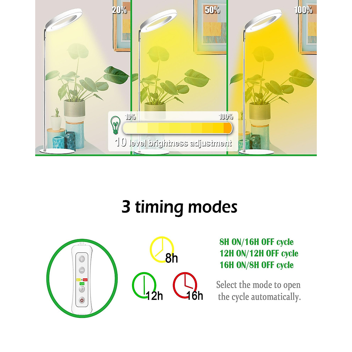 yadoker Plant Grow Light for Indoor Plant,Desk LED Grow Light,Height Adjustable,Automatic Timer with 8/12/16 Hours,10-Level Brightness,Ideal for Small Plant Grow