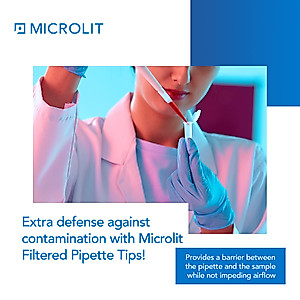 MICROLIT - Filtered Micropipette Pipette Tips, Low-Retention and Clean-Release Hydrophobic Transfer Pipette Tips, Universal Fit 1000 ul Pipette Tips, 480-Count Plastic Pipette Tips, 1 Pack of 5 Racks