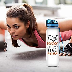 Coolife 32oz 1 Liter Motivational Tracking Water Bottle w/Hourly Time Marker - Drink Your Water Right Meow - Mothers Day, Funny Birthday Gifts for Women, Cat Lover, Cat Mom, Cat Lady, Best Friend