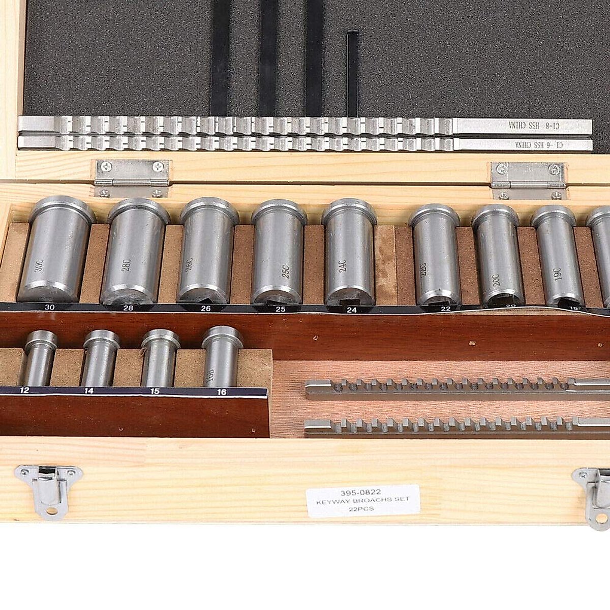 TFCFL 22pcs Keyway Broach Kit Metric Size Metalworking Tool Lathe Collared Bushing Shim Set Metric Size Metalworking Tool Set 12-30 HSS for CNC Router
