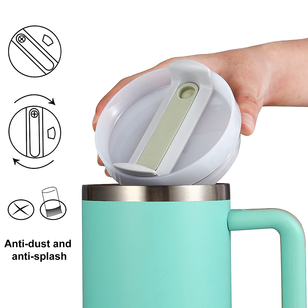 JOZELNK 40oz Tumbler with Handle, Insulated Big Mug wtih Straw and Lid, Stainless Steel Double Wall Vacuum Iced Coffee Cup (Eucalyptus)