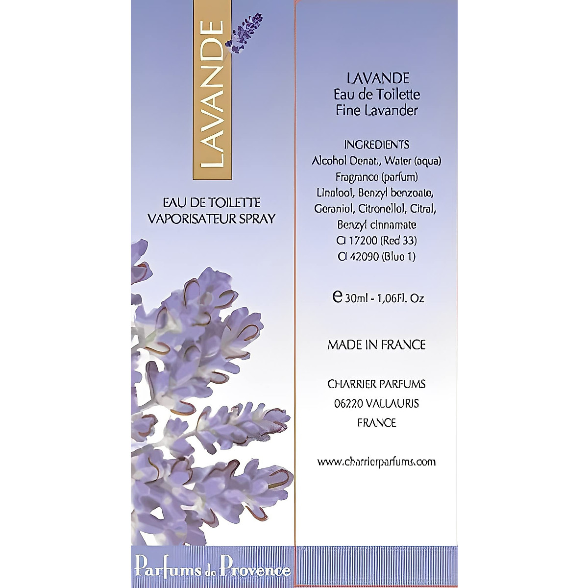 Charrier Parfums - Eau de Toilette Lavande (Fine Lavander) Spray - 30 ml - Made in Provence, France