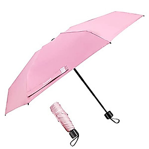 TradMall Mini Travel Umbrella, Portable Lightweight Compact Parasol with 95% UV Protection for Sun & Rain, Pink