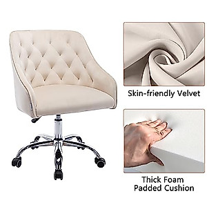 HomVent Swivel Chair w/Upholstered Armrests,Wide Seat Leisure Office Chair w/Tufted Shell Back Velvet Computer Chair w/Golden Base Task Chair w/Height Adjustment Design for Home Reception Room