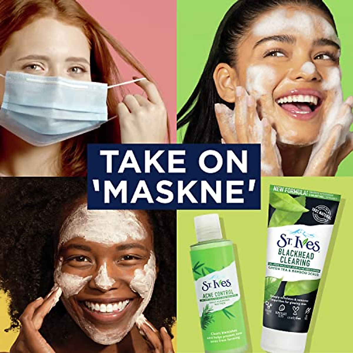 St. Ives Blackhead Clearing Face Scrub, Clears Blackheads & Unclogs Pores, Green Tea & Bamboo, Salicylic Acid Acne Treatment Facial Scrub, Moderate Exfoliator with Natural Exfoliants 6 oz, 6 Pack