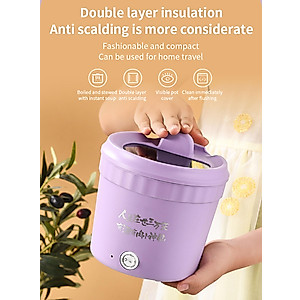 Mini Electric Cooker, Multifunctional Small Pot, Versatile Electric Hot Pot, 1.2L Multi Cooker Pan With Lid & Phone Holder,Portable Ramen Pot Cooker for Small Household Hot Pot (Purple)