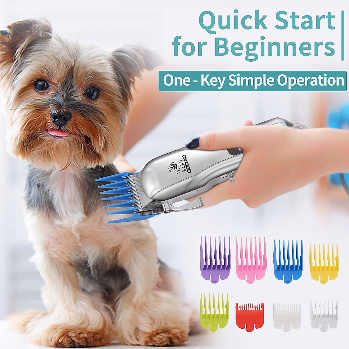 Gooad Dog Clippers for Grooming, Cordless,Low Noise, Electric Quiet,Rechargeable, Pet Hair Clippers for Thick Coats, Dog Trimmer Grooming Kit, Shaver for Small and Large Dogs Cats,Silver