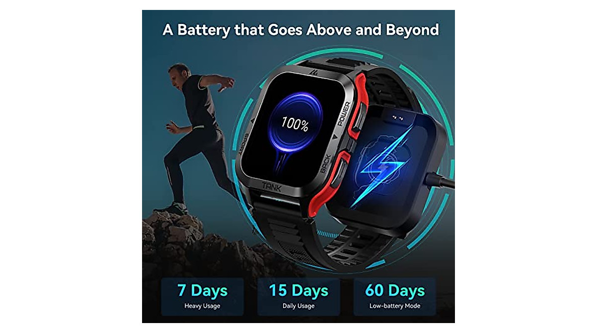 AMAZTIM Rugged Smart Watch with 60-Day Battery and Bluetooth Calls