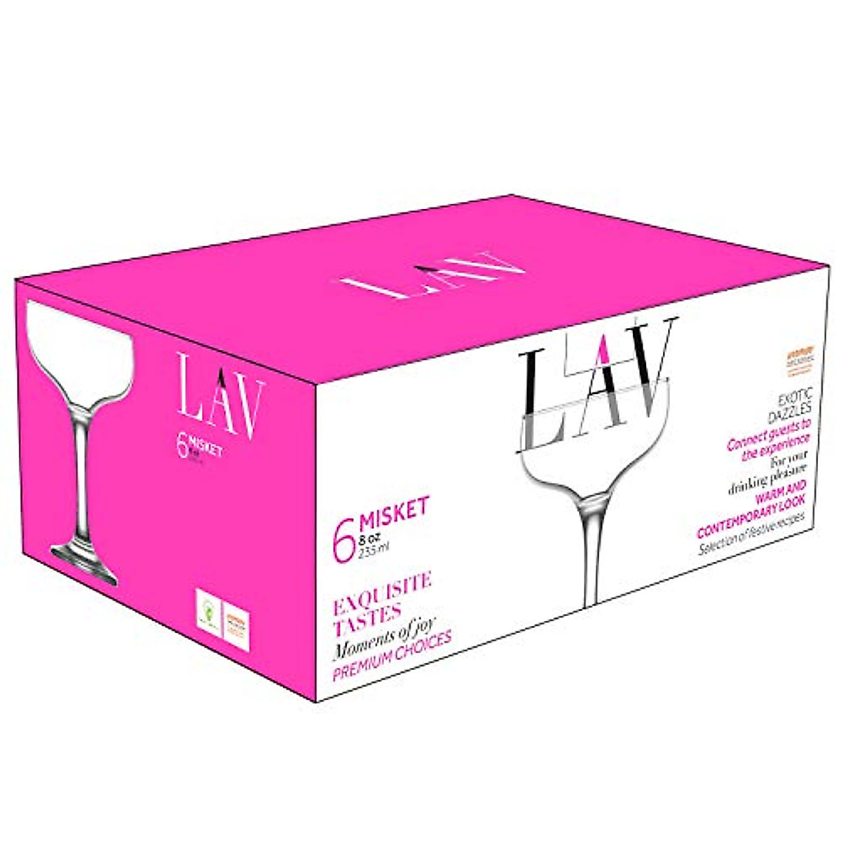 lav Coupe Cocktail Glasses Sets - Champagne Coupe Glasses with Colored and Cleared Rims 8 oz Set of 6- Manhattan & Martini Glasses for Cocktails, Mothers Day Gifts - Made in Europe