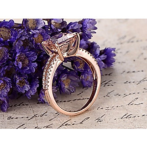 Pink Morganite Engagement Ring,8mm Cushion Cut Stone,Solid 14K Rose Gold,Split Shank Band