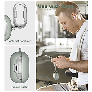 SURITCH Protective Case for Samsung Galaxy Buds FE(2023)/Buds 2 Pro(2022)/Buds 2(2021)/Buds Pro(2021)Buds Live(2020), Shockproof Sturdy Earbuds Cover for Charging Case with Heavy-Duty Carabiner, Green