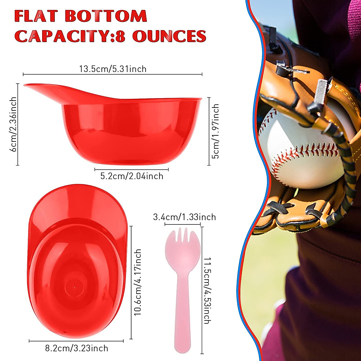 Gigicloud 20 Pcs Baseball Helmet Ice Cream Bowls, 8 oz Helmet Snack Bowl Mini Plastic Sundae Helmets Shaped Dessert Bowl Kids Baseball Ice Cream Hats with 50 Disposable Scoops