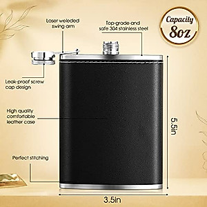 Sieral 12 Sets Christmas Leather Hip Whiskey Flask 8 oz Stainless Steel Flask with Funnel for Men Women Cocktail, Liquor, Groomsmen Gifts, Christmas Gifts, Camping, Wedding Party Favor (Black)