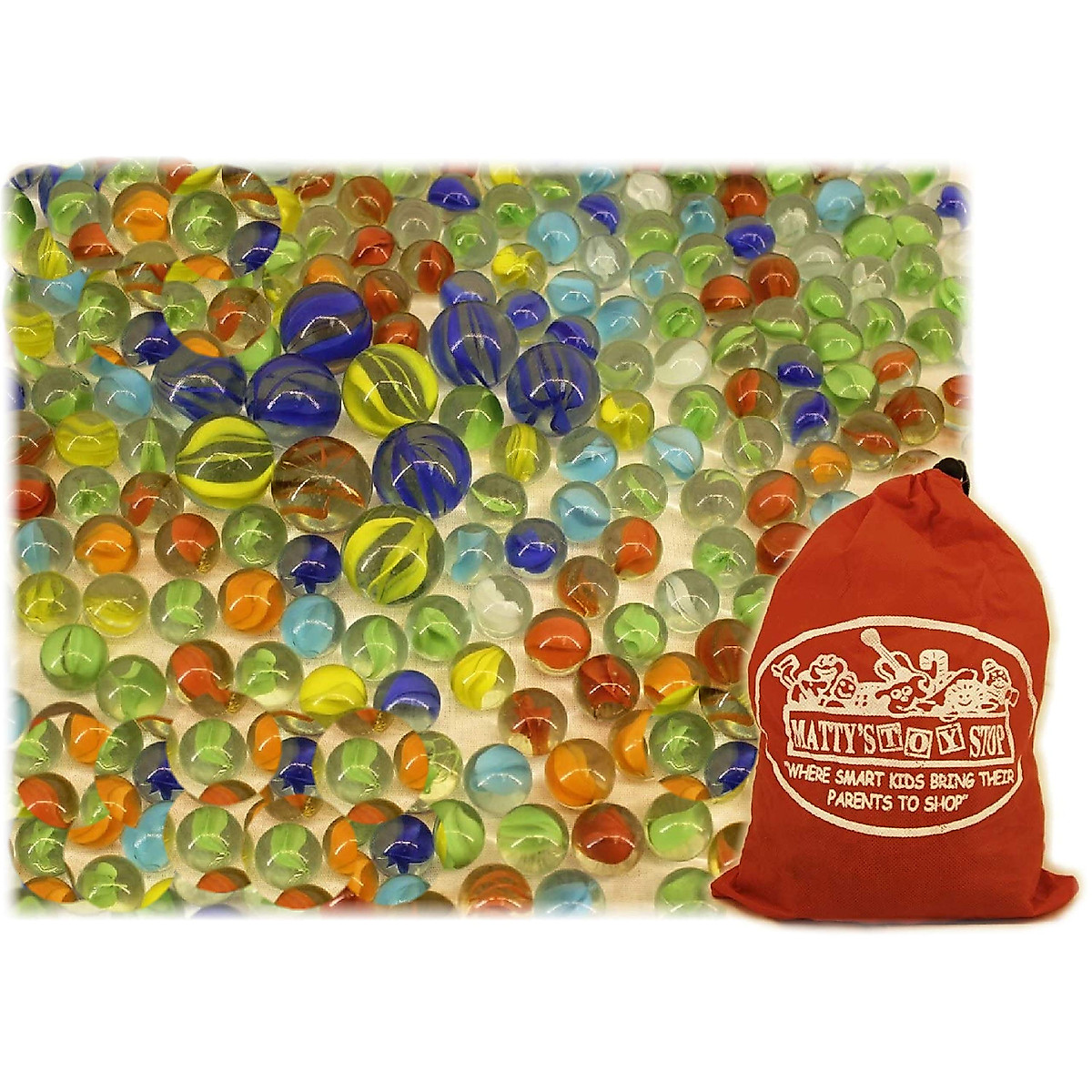 Matty's Toy Stop Deluxe 4 Pounds (300+ Count) of Cat's Eyes Marbles & Shooters with Exclusive Storage Bag