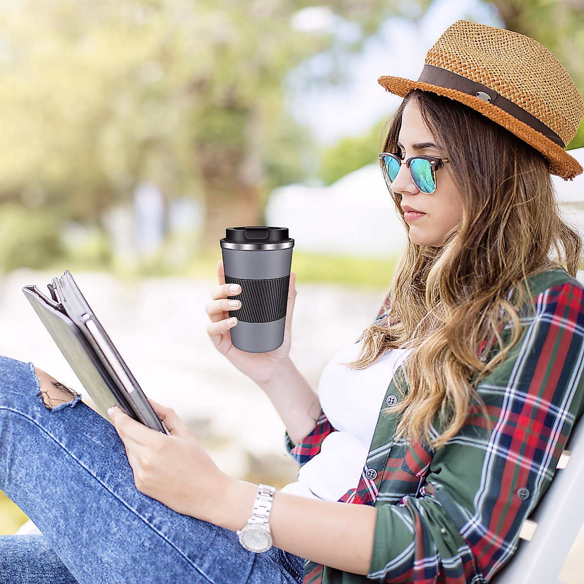 Coffee Travel Mug 12oz Insulated Coffee Mug with Lid Portable Spill-Proof Coffee Travel Mug No Handle Reusable Stainless Steel Mug Keeps Cold and Hot Suitable for Car, Daily, Travel and Gifts