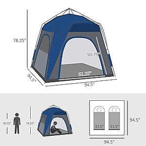 Outsunny Camping Tents 4 Person Pop Up Tent Quick Setup Automatic Hydraulic Family Travel Tent w/Windows, Doors Carry Bag Included, Blue