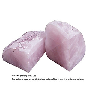 AMOYSTONE Rose Quartz Crystal Stone Bookends Small Bookcase Home Office with Rubber Bumpers 1 Pair 2-3 LBS
