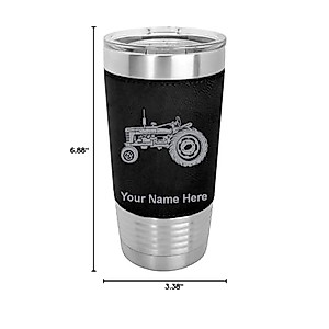LaserGram 20oz Vacuum Insulated Tumbler Mug, Old Farm Tractor, Personalized Engraving Included (Faux Leather, Black)