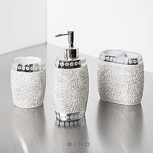BINO Bathroom Accessories Set - Grey | Soap Dispenser | Toothbrush Holder | Tumbler | 3-Piece Bathroom Organizer Countertop Set | Bathroom Decor | Home Decor | Bathroom Set
