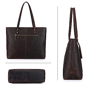 S-ZONE Women Vintage Genuine Leather Shoulder Tote Bag Large Work Purse Handbag