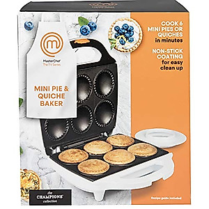 MasterChef Mini Pie and Quiche Maker- Pie Baker Cooks Homemade 6 Small Pies and Quiches in Minutes- Non-stick Cooker w Dough Cutting Circle for Easy Measurement, Birthday Gift