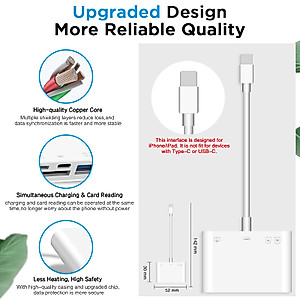 SUNTRSI SD Card Reader for iPhone,USB Camera Adapter 4 in 1 USB Female OTG Adapter for SD/TF Card, Memory Card Reader USB Adapter for iPhone with Charging Port,Plug and Play