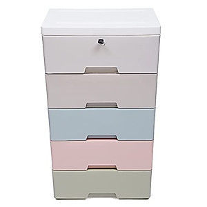 Plastic Drawers Storage Cart Mobile Cabinet with Casters, 5 Drawer Stackable Vertical Storage Tower Tall Chest Closet, Large Containers Organizer Unit (12"D x 18"W x 33"H - Multicolor1)