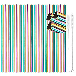 [18 PCS] New Heart Shape Metal Straws 304 Food Grade Stainless Steel, Tomorotec Bulk Reusable Stainless Steel Straw Set with Cleaning Brushes for Tumblers Beverage Drinks Cocktail(Rainbow)