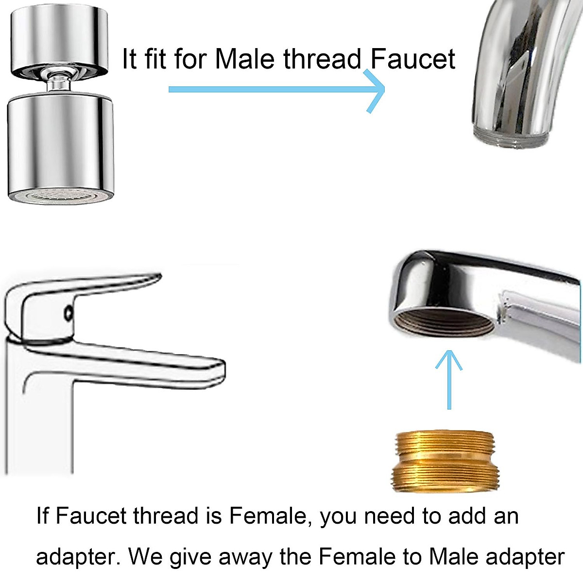 2 Pcs Faucet Aerator, Swivel Kitchen Sink Faucet Aerator, 50° Angle Twist, Dual-function 2-Flow Sprayer Faucet Head, Sink Attachement, Faucet Replacement Part 55/64'' Female Thread, Chrome