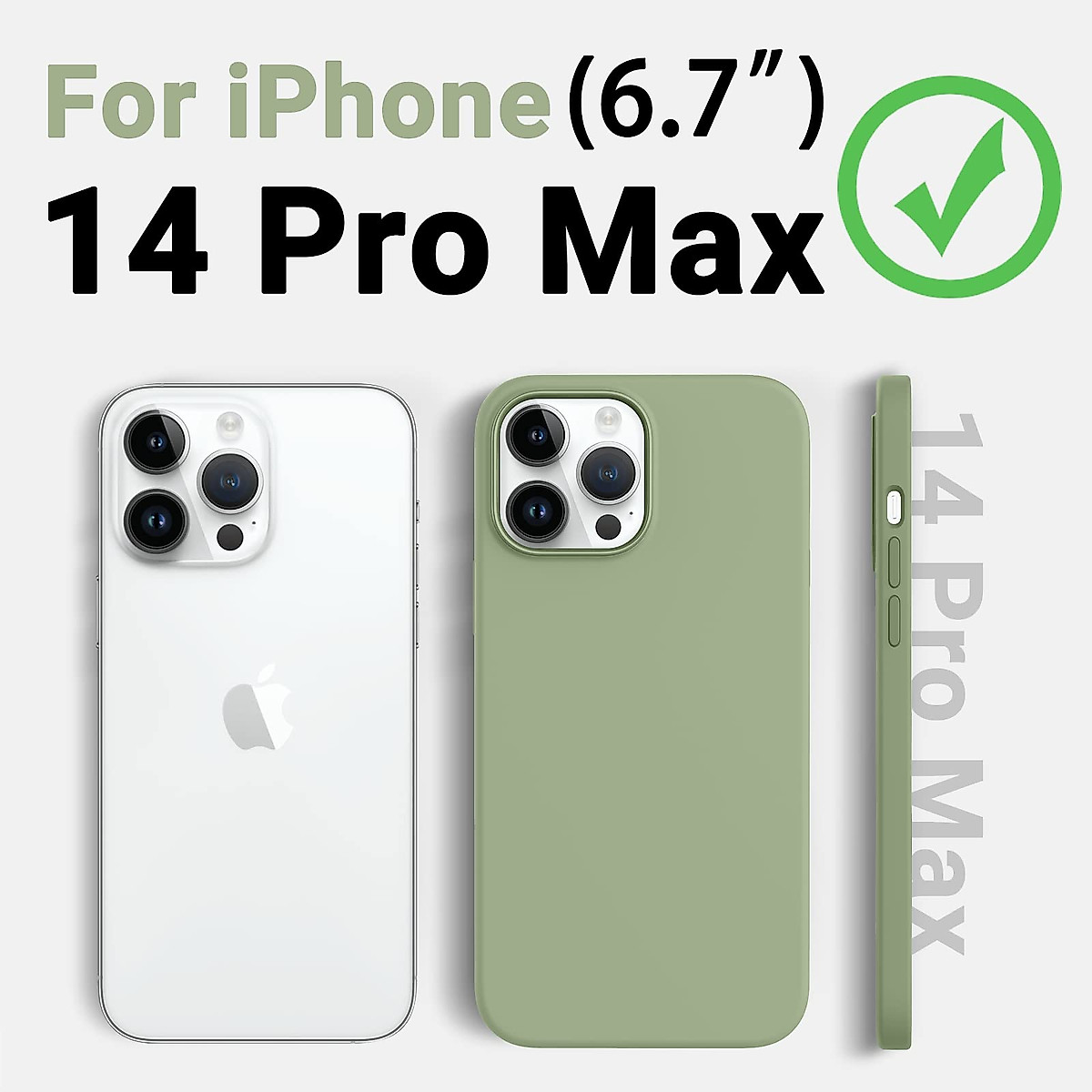 AOTESIER Compatible with iPhone 14 Pro Max Case, [Food Grade Silicone] [Military Drop Protection] with Anti-Scratch Lining Protective Phone Case for 14 ProMax, 6.7 inch, Tea Green