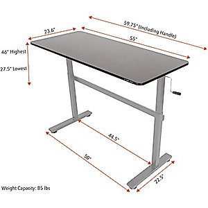 Stand Steady Tranzendesk 55 Inch Standing Desk | Easy Crank Height Adjustable Sit to Stand Workstation | Modern Ergonomic Desk Supports 3 Monitors | Great for Home & Office! (Black Top/Silver Frame)