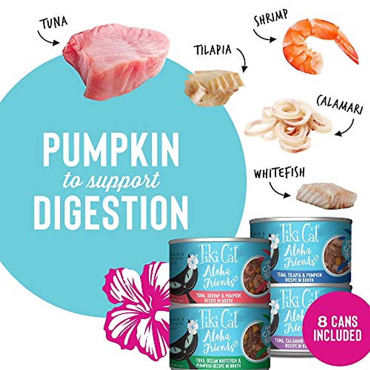 Tiki Cat Aloha Friends Variety Pack, Seafood Flavors with Pumpkin, Wet, High-Protein & High-Moisture Cat Food, for All Life Stages, 5.5 oz. Cans (Case of 12)