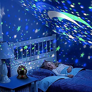 MOKOQI Star Projector Night Lights for Kids with Timer, Toys for 2-5-14 Year Old Boys Room Lights for Kids Glow in The Dark Stars Moon for Child Sleep Peacefully, Birthday Gifts for Boys-Black