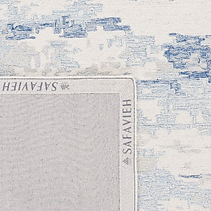 SAFAVIEH Abstract Collection Area Rug - 8' x 10', Ivory & Blue, Handmade Abstract Wool, Ideal for High Traffic Areas in Living Room, Bedroom (ABT465A)