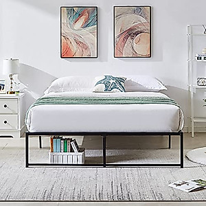 VECELO Platform Bed Frame/No Box Spring Needed/Mattress Foundation/Steel Slat Support Black (Queen)